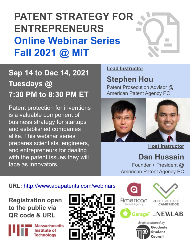 Patent strategy for entrepreneurs: Fall 2021 webinar series @ MIT | MIT ...
